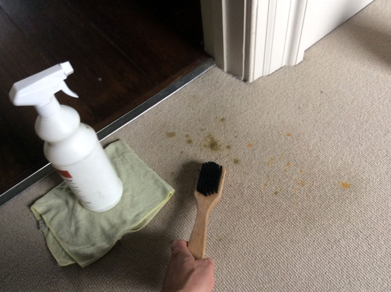 A radiator rust stain on carpet pre-treatment - WOW Carpet Cleaning